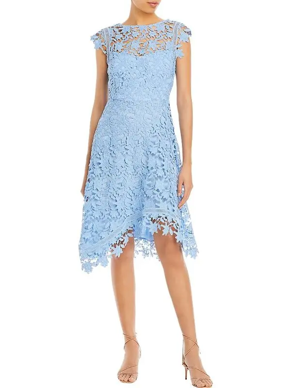 Eliza J Asymmetrical Lace Midi Dress - Light Blue