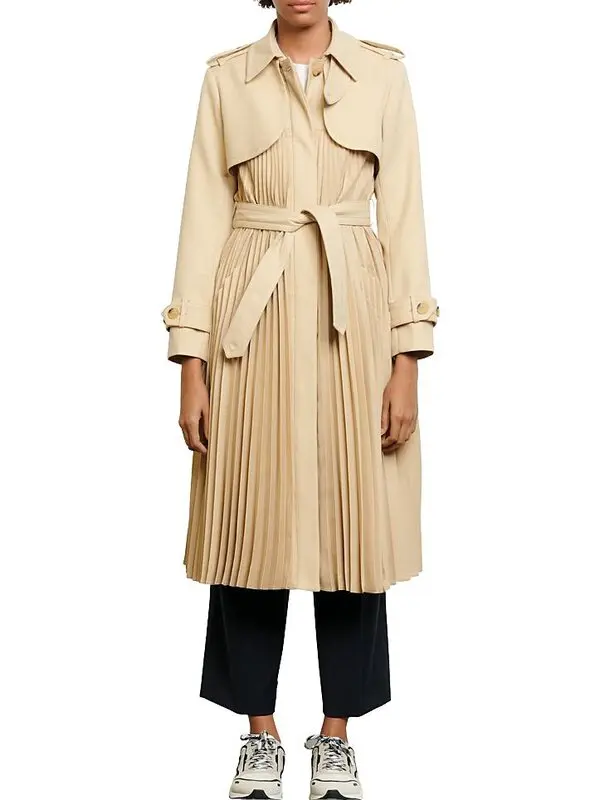Sandro Vino Pleated Trench Coat - Beige