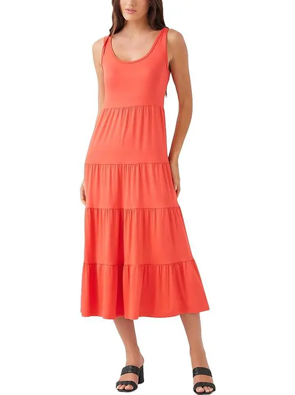 Karen Kane Tiered Midi Dress - Coral