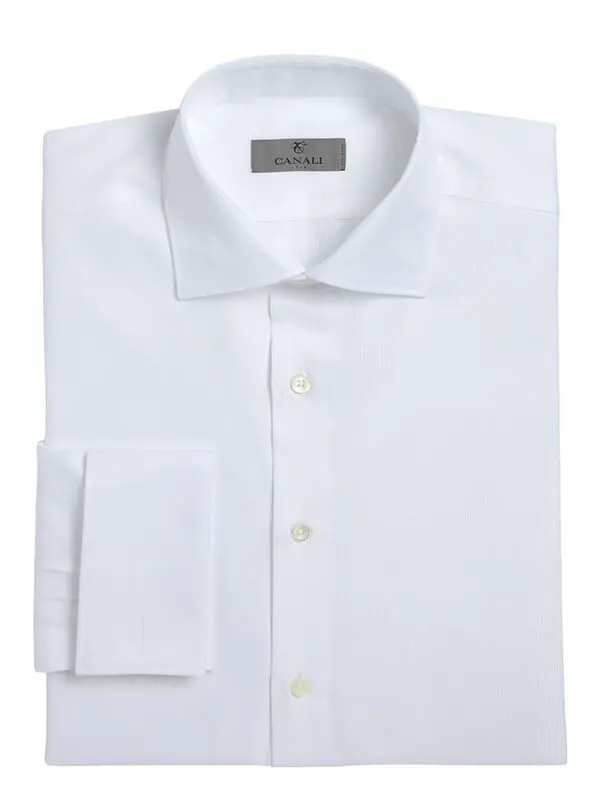Canali Herringbone French Cuff Classic Fit Dress Shirt - White