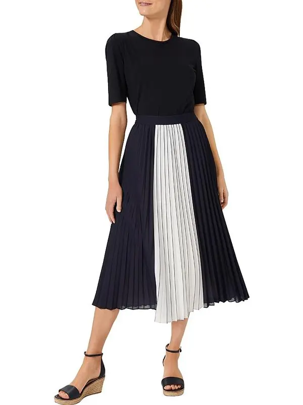 HOBBS LONDON Pleated Midi Skirt - Navy Ivory