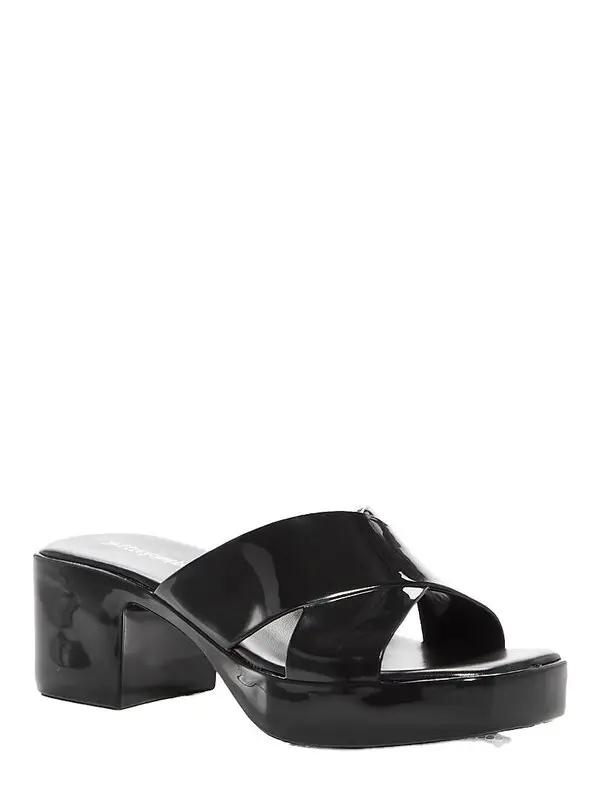Jeffrey Campbell Platform High Heel Slide Sandals - Black Shiny