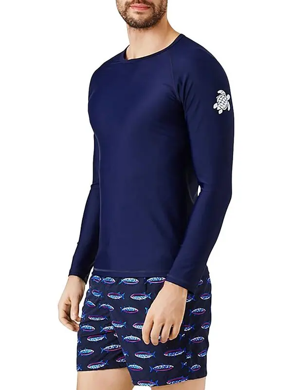 Vilebrequin Long-sleeve Turtle-accented Rash Guard Tee - Navy/blue Marine