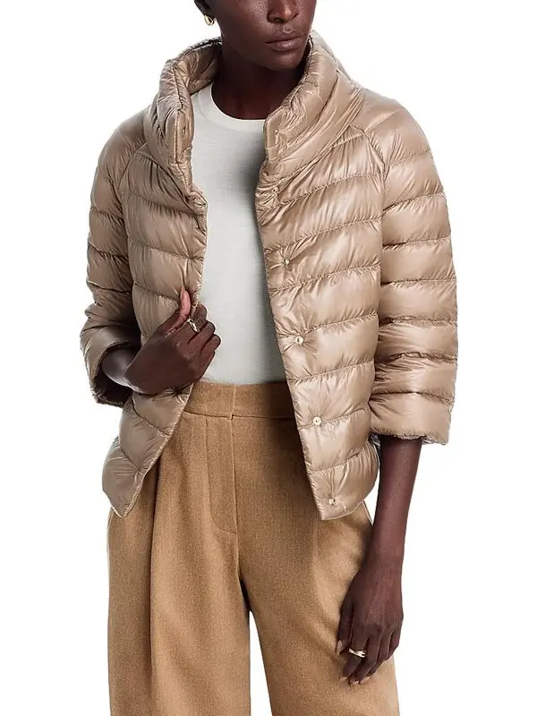 Herno Sofia Iconico Cropped Down Puffer Coat - Taupe