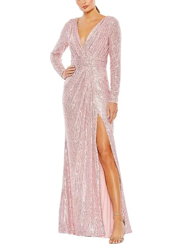 Mac Duggal Sequined Long Sleeve Gown - Pink