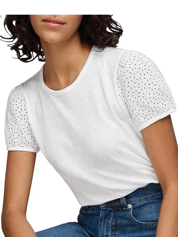 Whistles Broderie Puff-sleeve Tee - White
