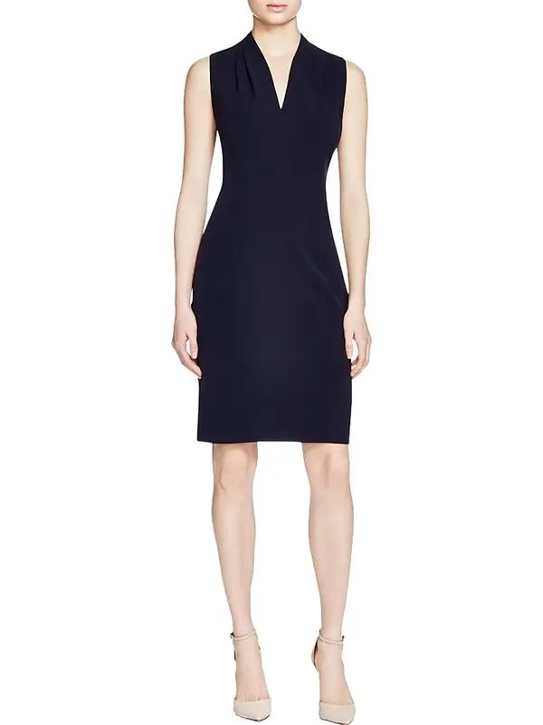 T Tahari Tonya Pleated Sleeveless V-neck Sheath Dress - Navy