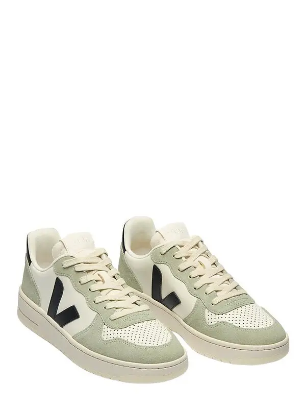 VEJA V- Low Top Leather Sneakers - Black Clay