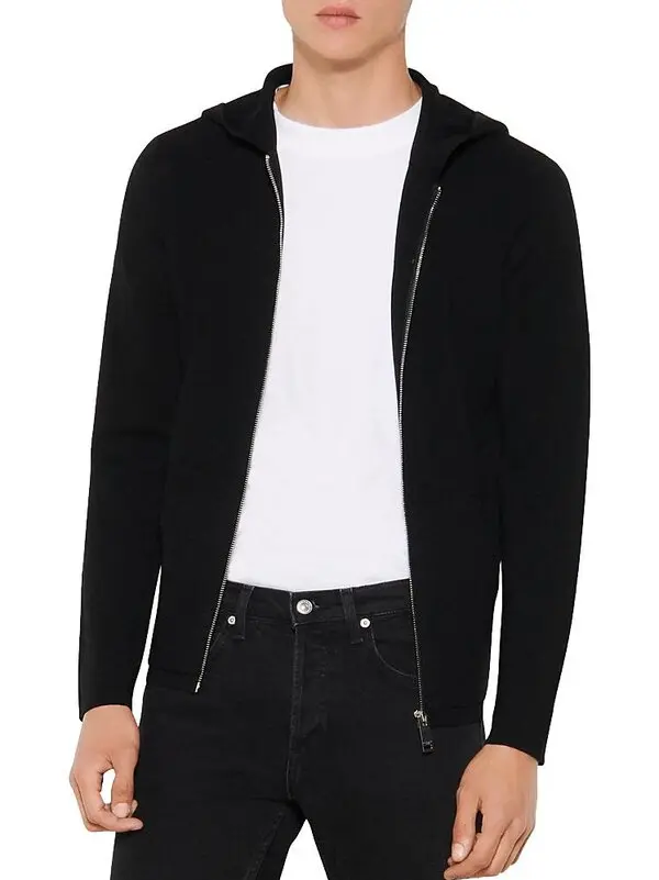 Sandro Slim-fit Zip Up Hoodie - Black