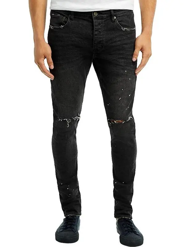 PURPLE BRAND P001-bos Slim Fit Jeans - Black Over Spray