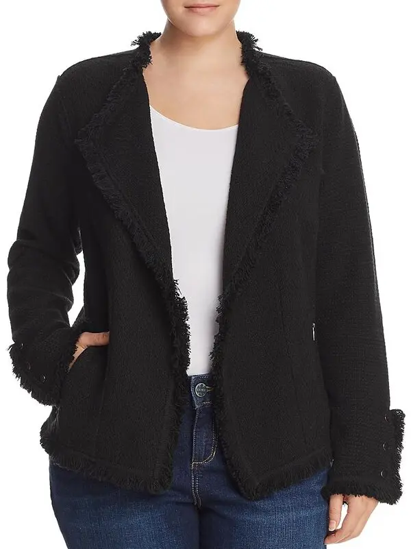 NIC+ZOE Fringe Mix Knit Jacket - Black