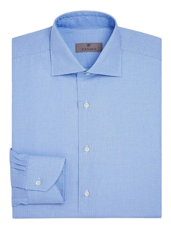 Canali Crosshatch Textured Solid Regular Fit Dress Shirt - Blue