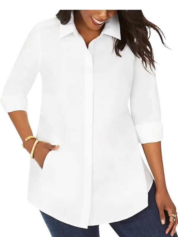Foxcroft Cici Non Iron Tunic Top - White