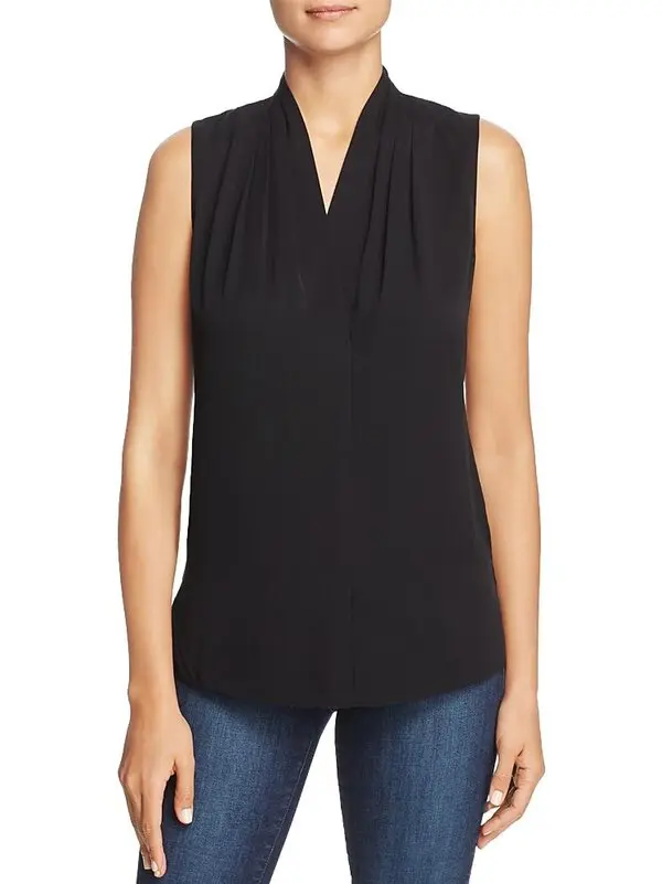 Kobi Halperin Mila Sleeveless V-neck Pleated Silk Blouse - Black