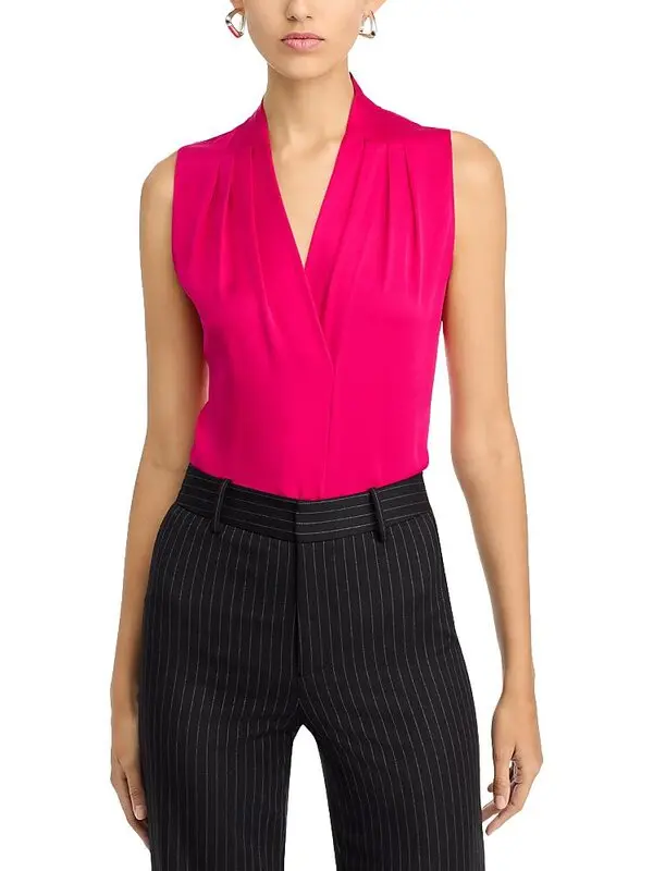 Kobi Halperin Mila Sleeveless V-neck Pleated Silk Blouse - Hot Pink