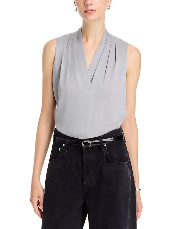 Kobi Halperin Mila Sleeveless V-neck Pleated Silk Blouse - Sleet