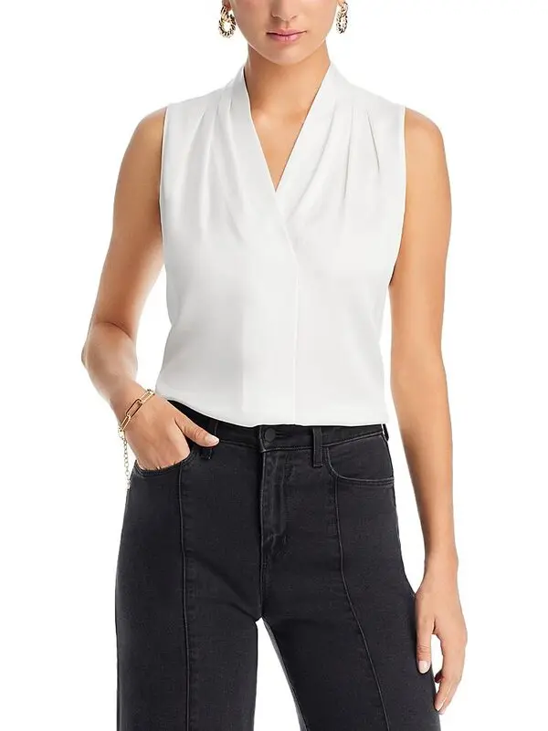 Kobi Halperin Mila Sleeveless V-neck Pleated Silk Blouse - White