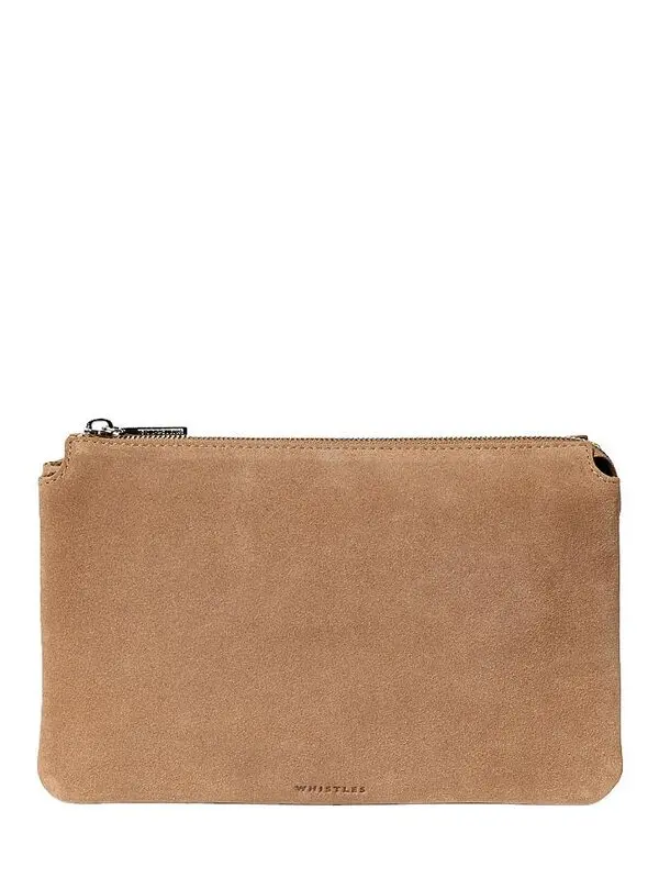 Whistles Elita Suede Pouch Clutch - Taupe
