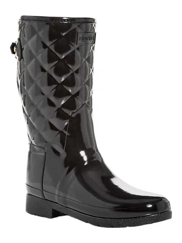 Hunter Refined Quilted Gloss Rain Boots - Black