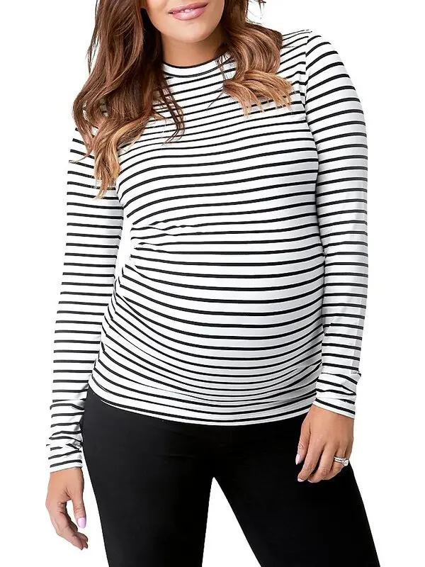 NOM MATERNITY Liv Long Sleeve Tee - White/black Stripe