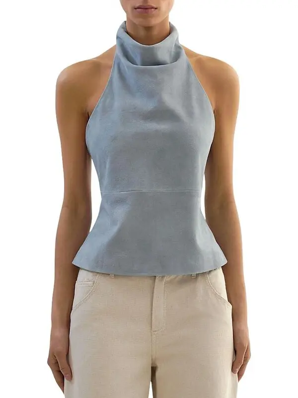 LAMARQUE Suede Halter Top - Distressed Blue