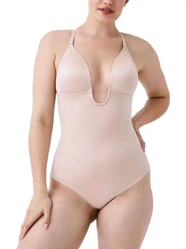Spanx Suit Your Fancy Plunge Low Back Thong Bodysuit - Champagne Beige
