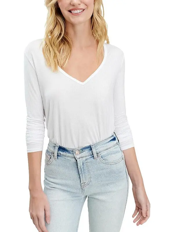 Splendid Long-sleeve V-neck Tee - White