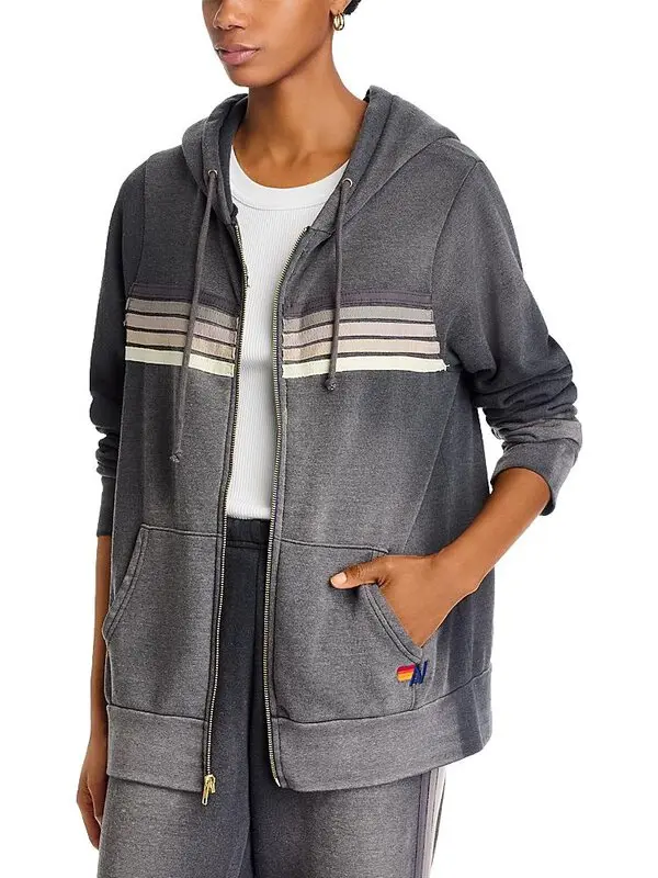 Aviator Nation Rainbow Stripe Zip-up Hoodie - Faded Smoke