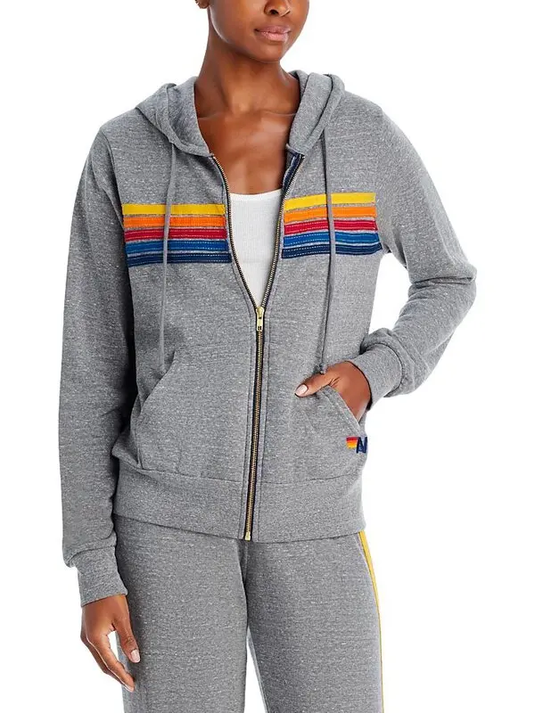 Aviator Nation Rainbow Stripe Hoodie - Heather Gray/classic Stripe