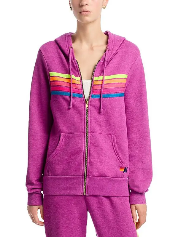 Aviator Nation Rainbow Stripe Hoodie - Magenta/yellow/blue