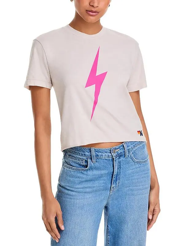 Aviator Nation Bolt Graphic Boyfriend Tee - Heather Grey/pink