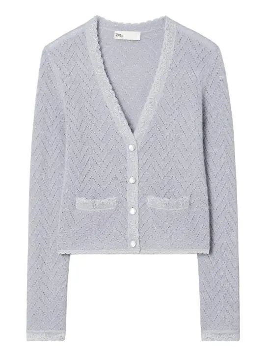 Tory Burch Wool Cardigan - Platinum/metallic Blue