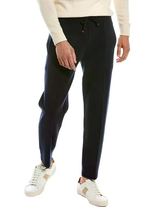 Brunello Cucinelli Cashmere-cotton Blend Drawstring Track Pants - Blue