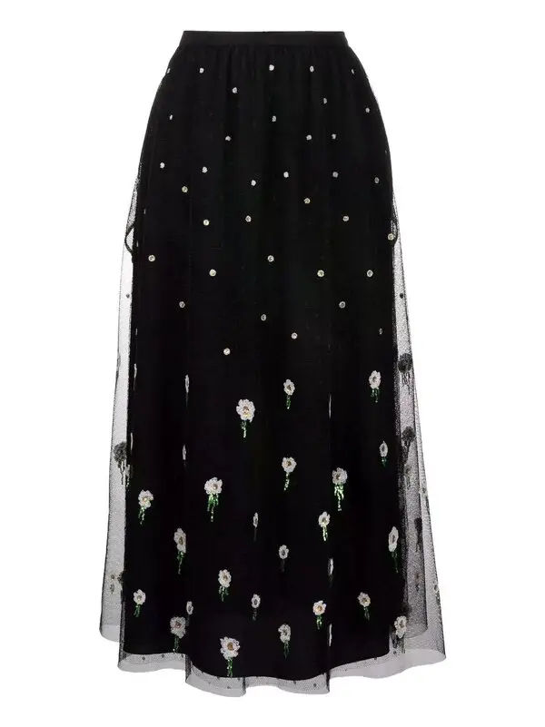 Red Valentino Embroidered-design High-waisted Skirt - Black