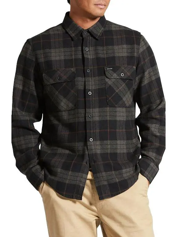 Brixton Bowery Regular Fit Plaid Flannel Button-up Shirt - Black/charcoal