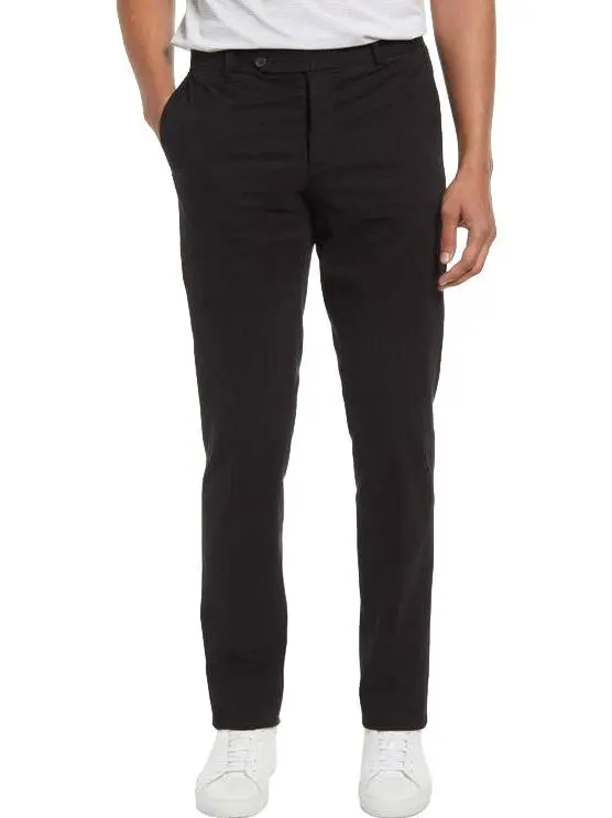 Nordstrom Trim Straight Leg Stretch Flat Front Chino Trousers - Black