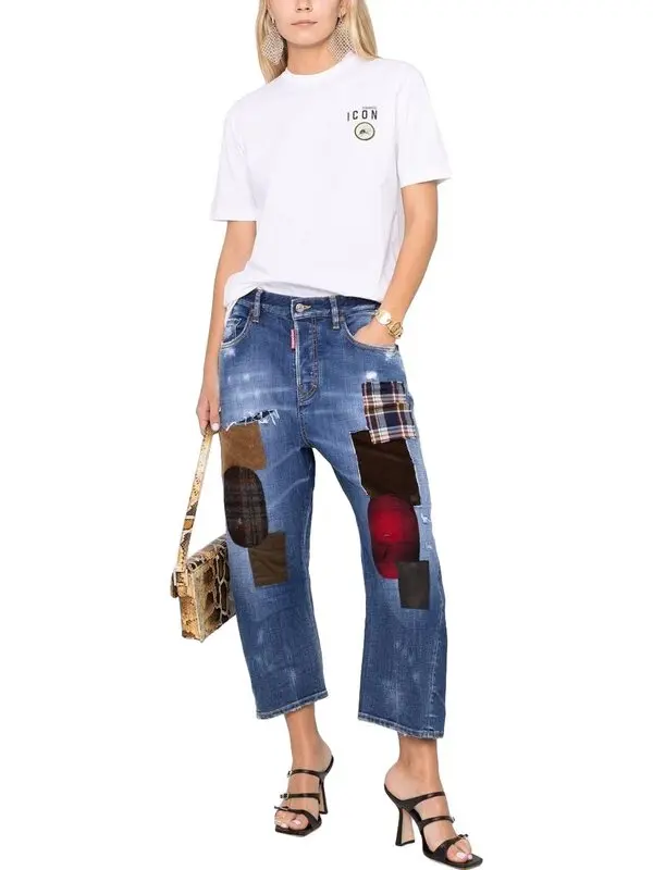 Dsquared2 Patchwork Cropped Jeans - Blue
