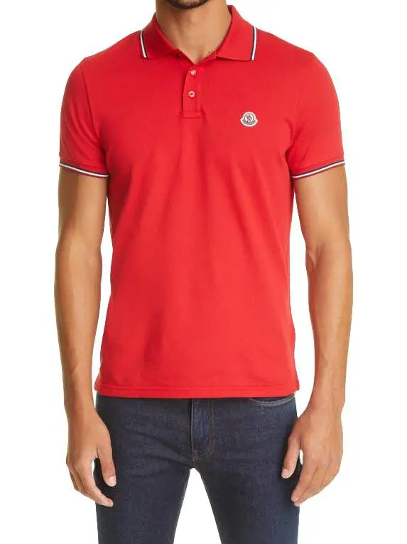Moncler Logo Patch Tipped Cotton Piqué Polo - Red