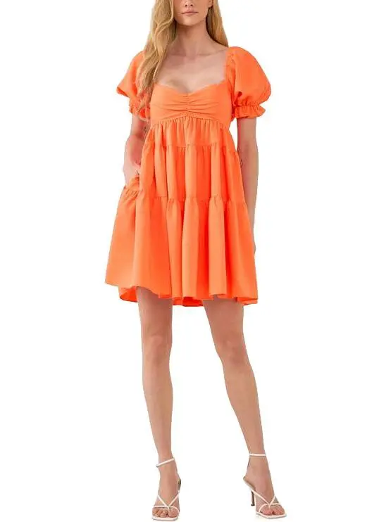 Endless Rose Puff Sleeve Minidress - Orange