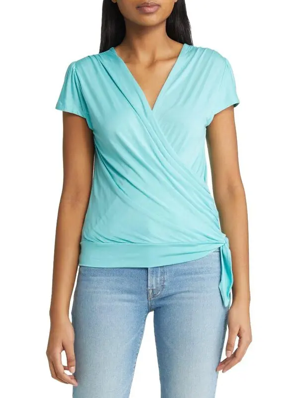 Loveappella Faux Wrap Top - Aqua