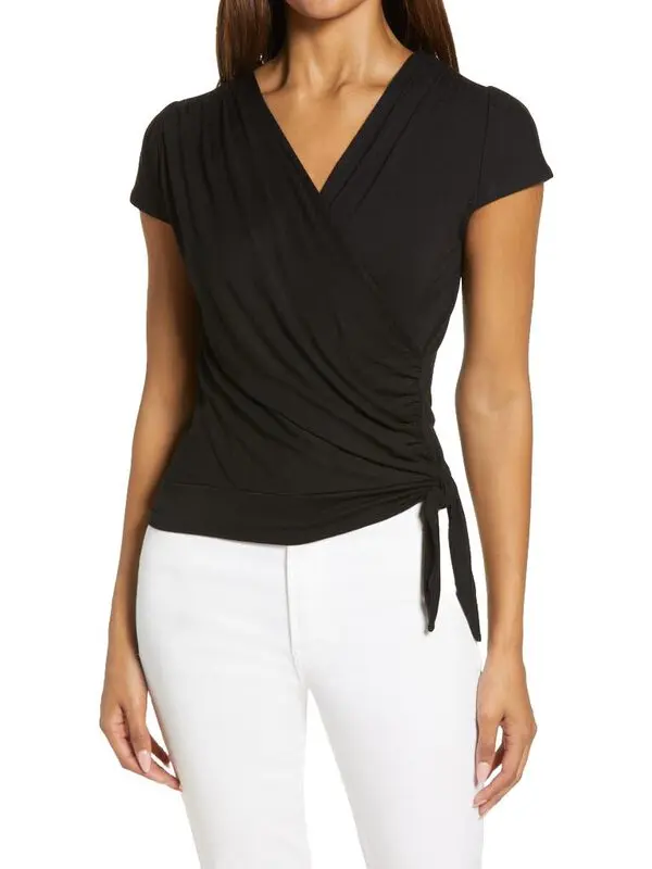 Loveappella Faux Wrap Top - Black