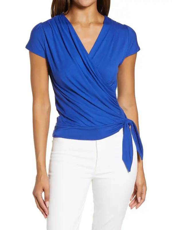 Loveappella Faux Wrap Top - Royal