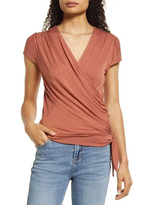 Loveappella Faux Wrap Top - Terracotta