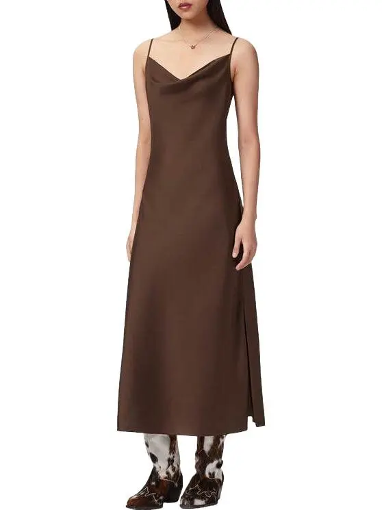 ALLSAINTS Hadley Satin Slip Dress - Bitter Brown