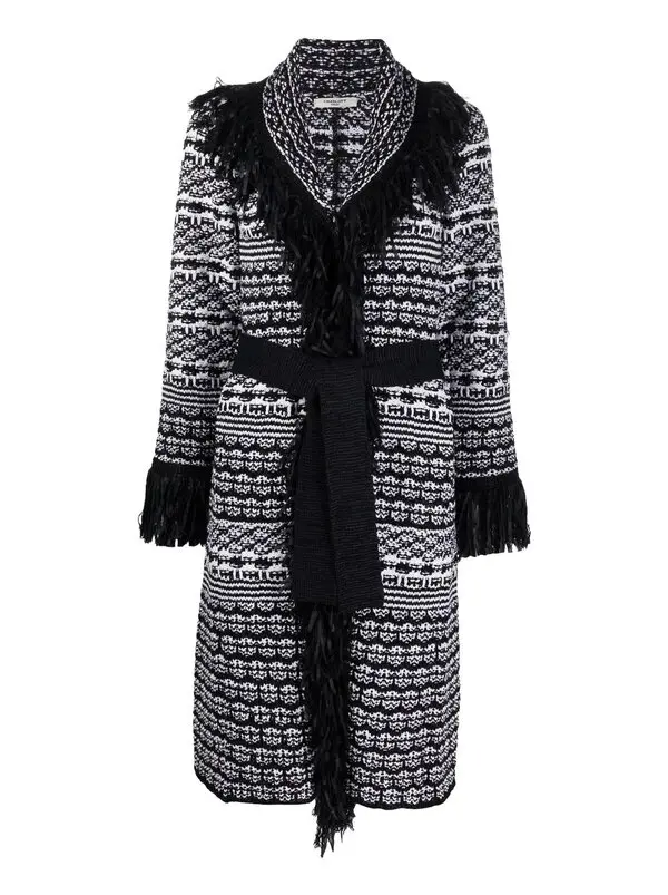 CHARLOTT Intarsia-knit Cardigan Coat With Fringed Detailing - Black