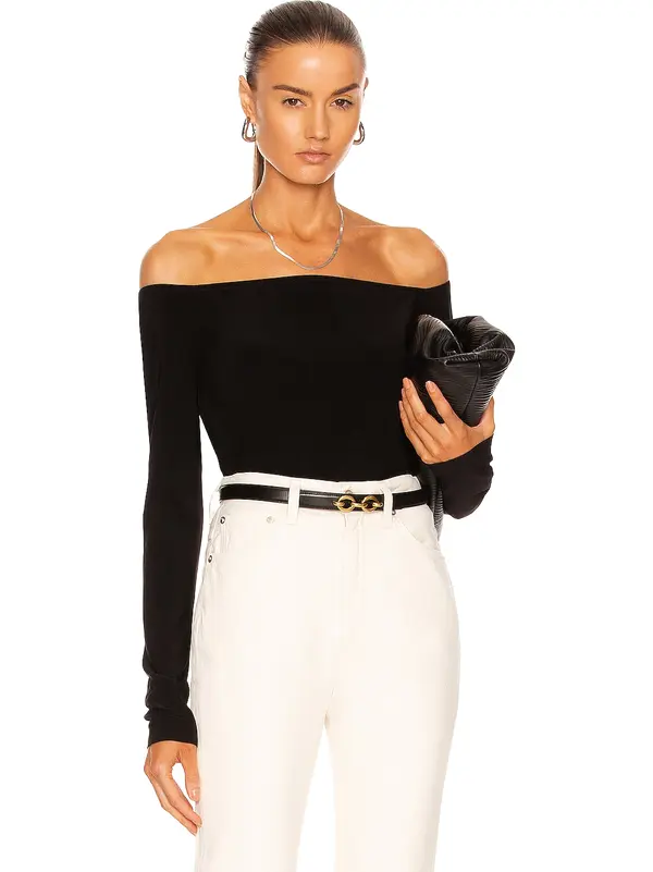 Norma Kamali Long Sleeve Off Shoulder Top - Black
