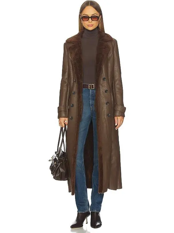 Bardot Faux Leather Trench Coat - Chocolate Brown