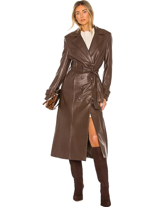 Bardot Faux Leather Trench Coat - Chocolate