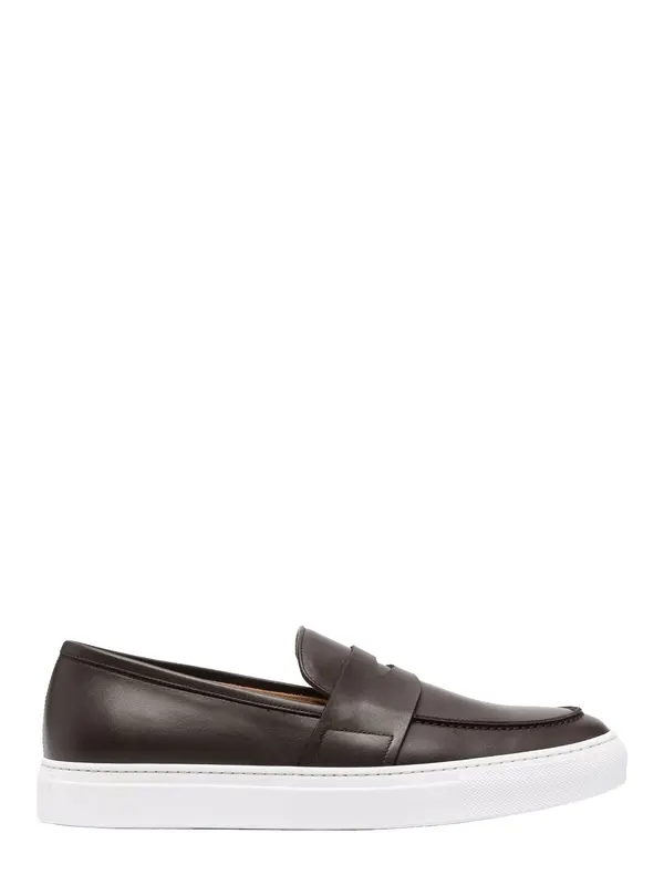 SCAROSSO Alberto Leather Penny Loafers - Brown