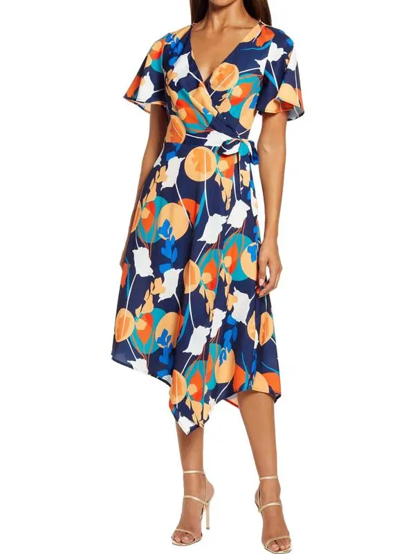 CHI CHI LONDON Abstract Print Wrap Dress - Navy